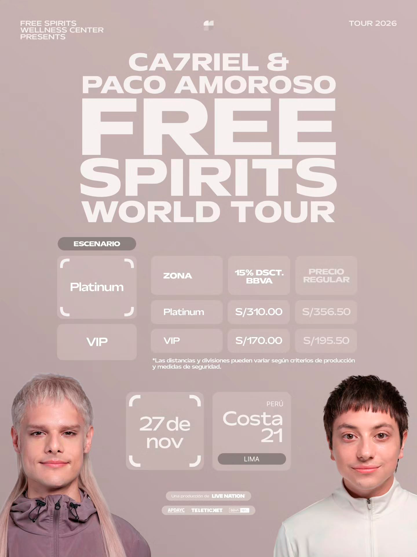 Ca7riel y Paco Amoroso vuelven a Lima con su gira Free Spirits World ...
