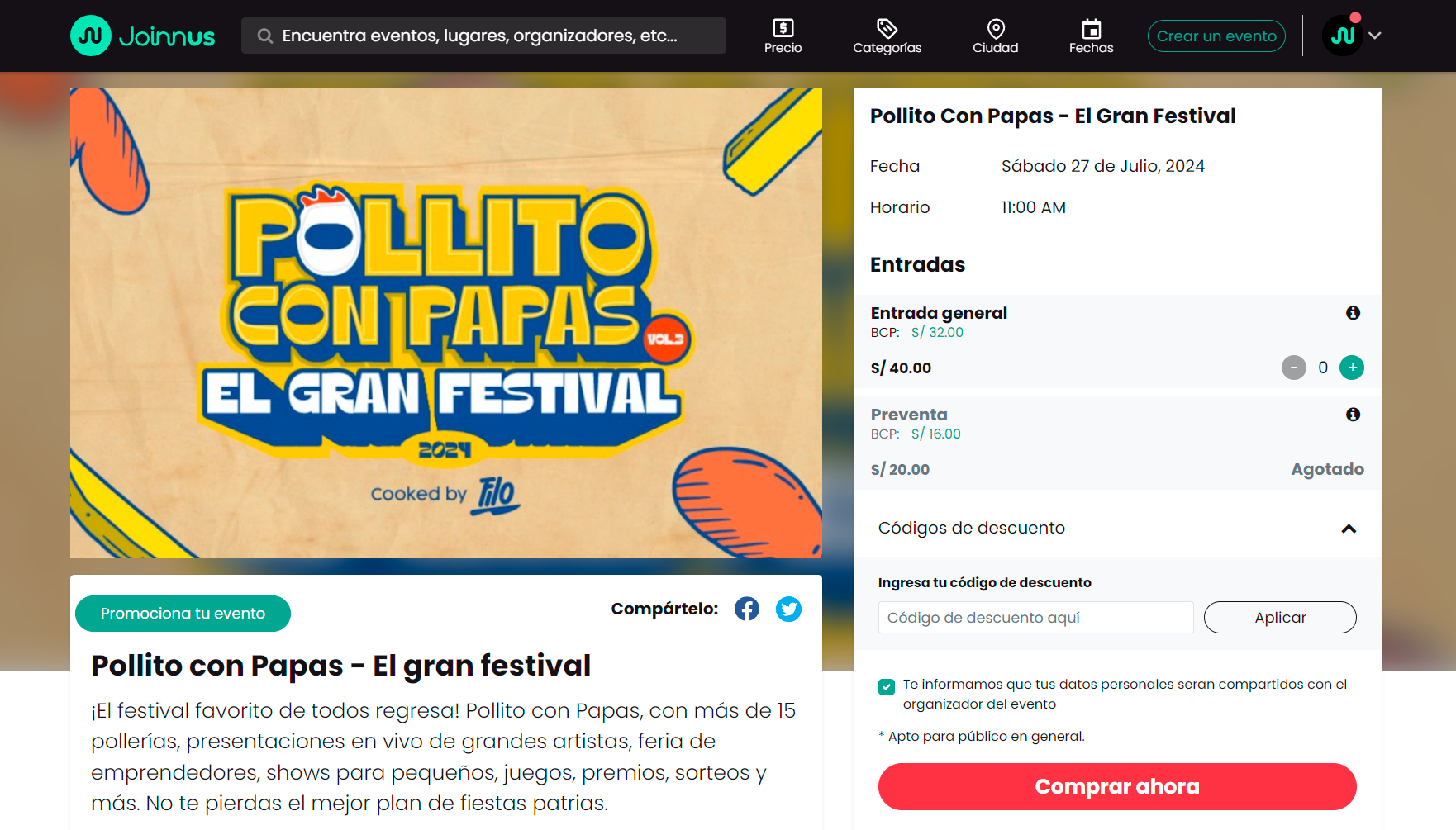 Festival Pollito con Papas: ¡Te enseñamos cómo comprar tus entradas paso a paso! - Blog Joinnus