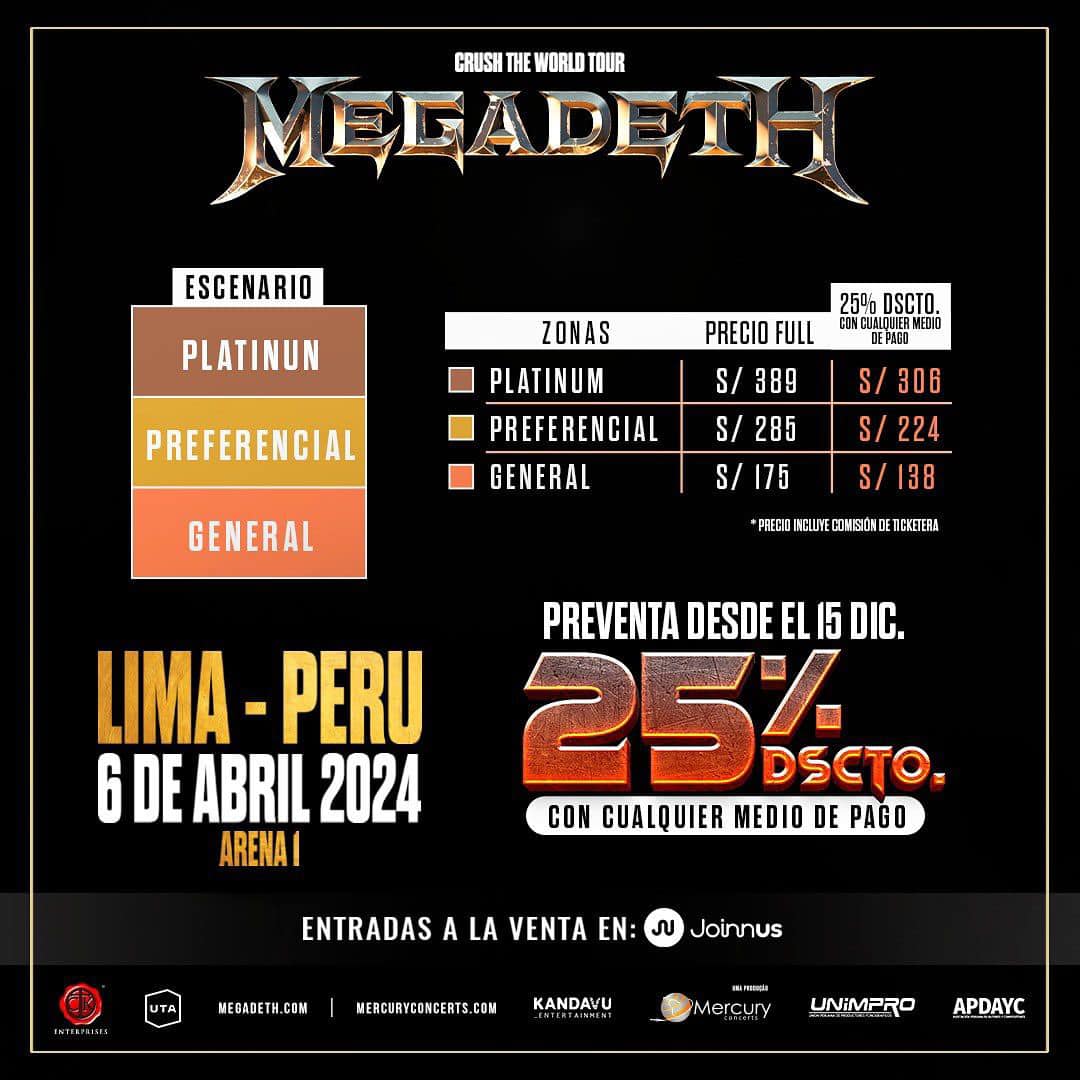 Megadeth en Lima: ¡Todo sobre el concierto de su gira Crush The World ...